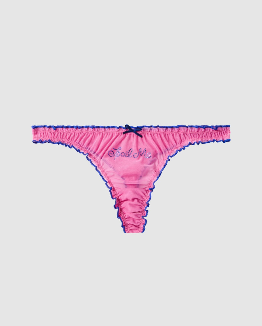 Mesh Ruffle Thong Candy Pink/Electric Blue | Understatement