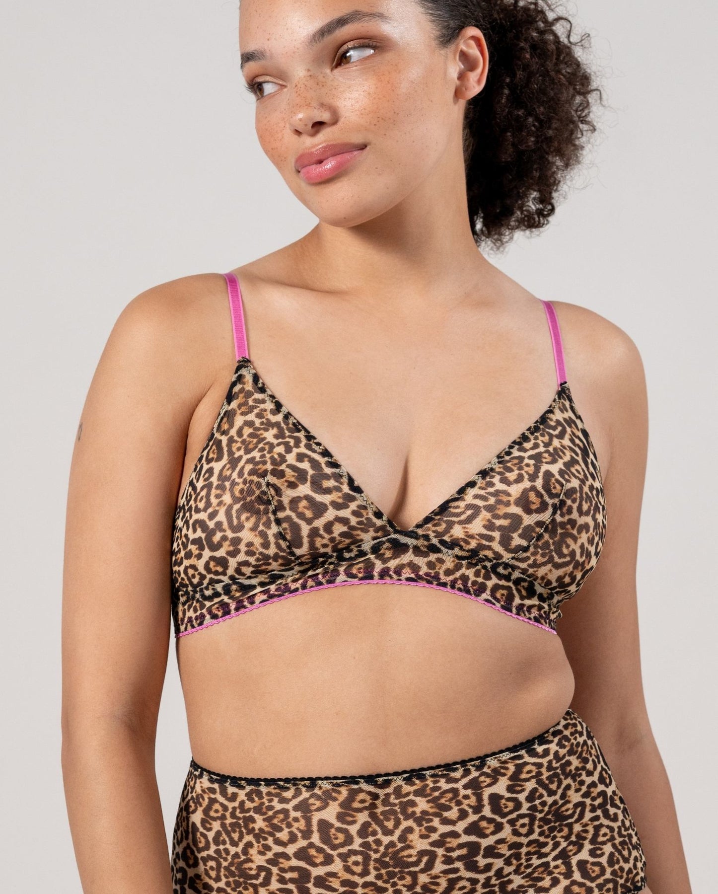 Mesh Triangle Bralette Leopard/Candy Pink • Understatement Underwear