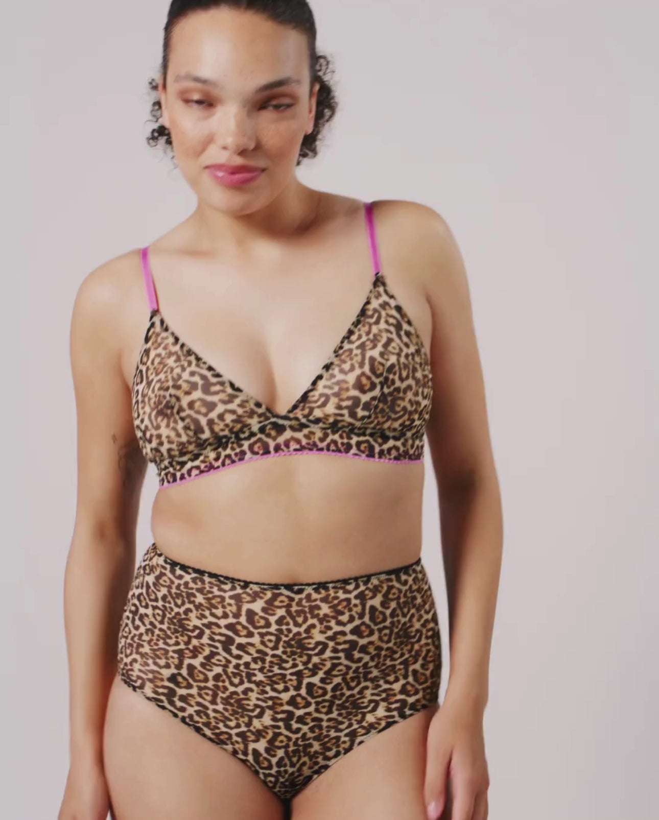 Mesh Triangle Bralette Leopard/Candy Pink • Understatement Underwear